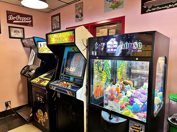 Because every great diner needs a game corner &ndash; where quarters disappear and the claw machine promises prizes it rarely delivers.