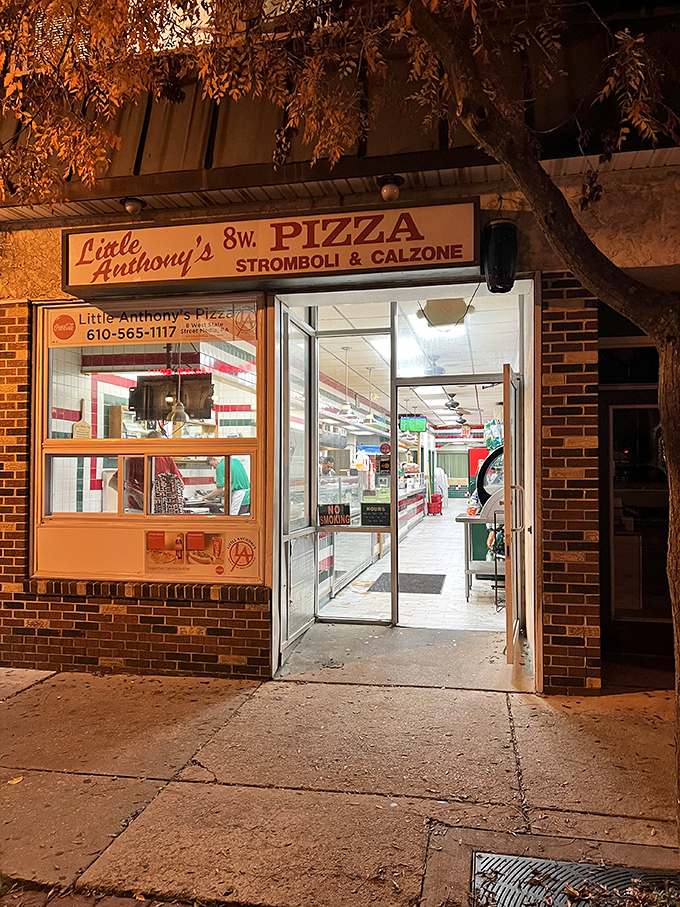 Little Anthony's after dark&mdash;like a pizza lighthouse guiding hungry souls to safe harbor. Some heroes wear aprons, not capes.