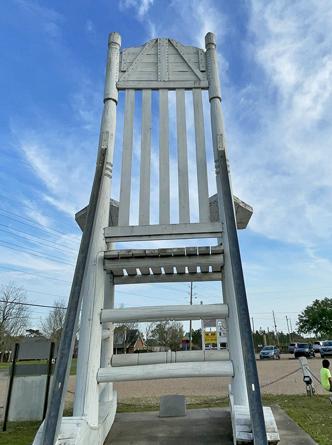 The chair's imposing backside offers a different perspective on what it means to have back support.