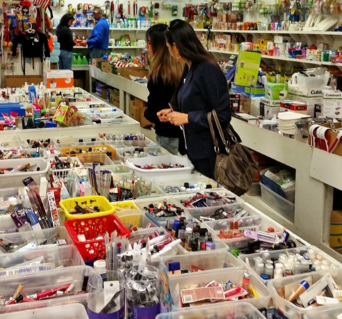 Beauty product bonanza&mdash;where makeup enthusiasts hover over organized bins like archaeologists discovering ancient cosmetic treasures.