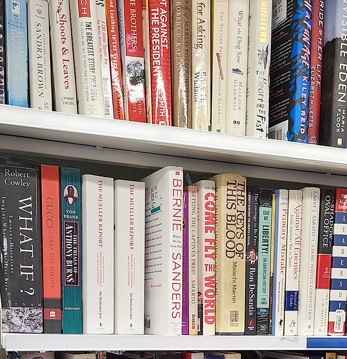 The book section: where literary treasures hide between dog-eared paperbacks. Someone's self-help journey can become your beach read.