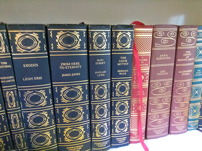 Leather-bound classics lined up like literary soldiers&mdash;because some stories deserve better than a digital download. Books that look as good as they read.