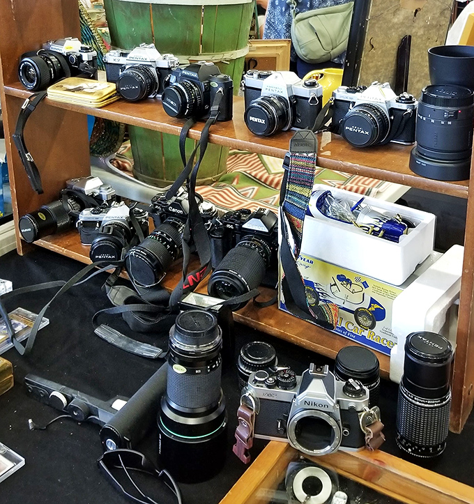 Vintage cameras from the pre-digital era stand ready for their close-up, mechanical beauties that make your smartphone's camera seem soulless by comparison.