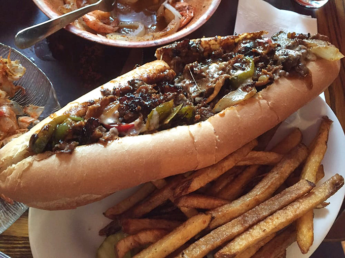 A proper Pennsylvania cheesesteak that doesn't need Philadelphia's permission to be delicious &ndash; just beef, melted cheese, and vegetables in perfect harmony.