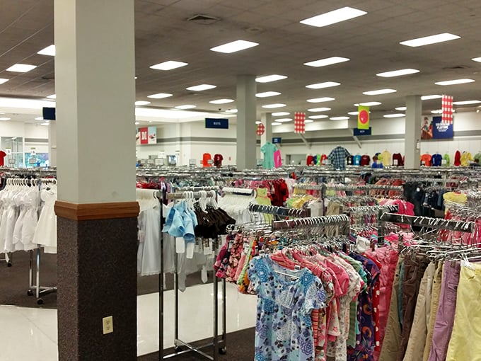 The children's section&mdash;a kaleidoscope of tiny fashions where onesies that witnessed first steps await their next small human adventure.