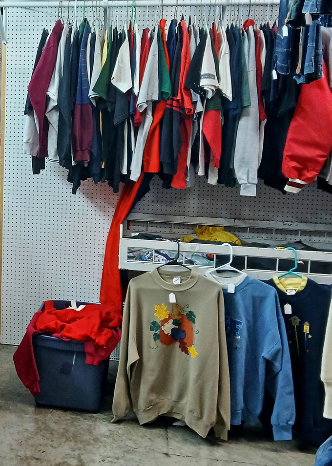 Racks of colorful shirts and sweatshirts offer both fashion and function &ndash; that fall harvest sweatshirt is just waiting to become someone's cozy favorite.