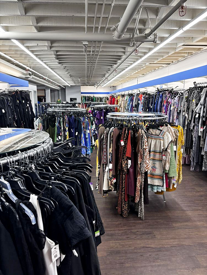 Racks on racks on racks. This clothing forest is where patience pays off and fashion finds are waiting to be discovered.