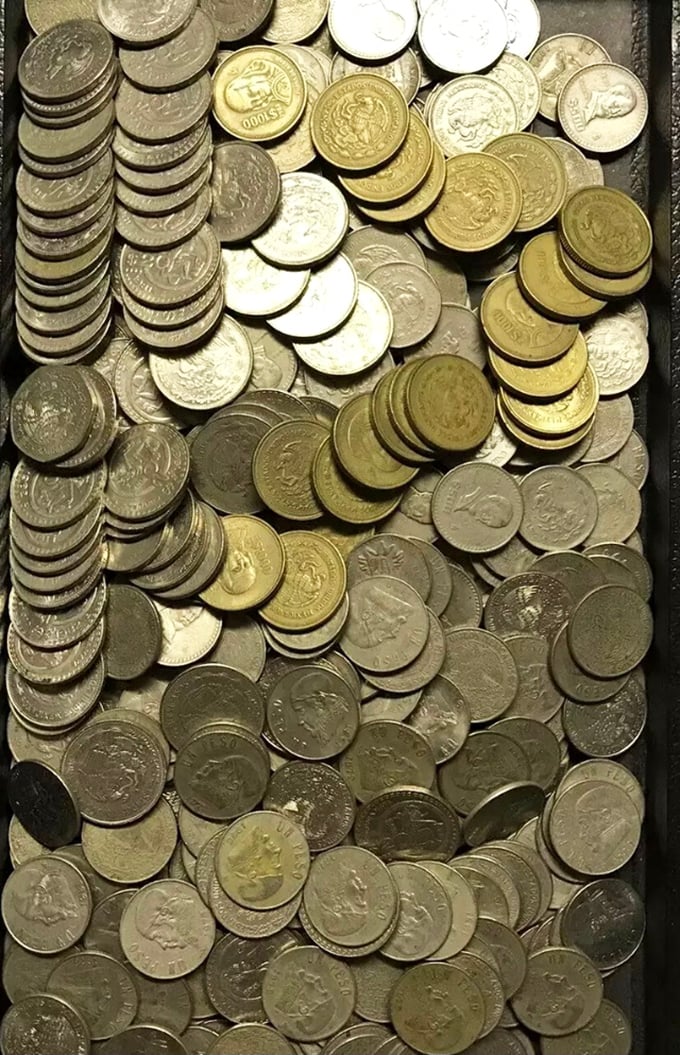 A treasure trove of coins that would make any numismatist weak in the knees. Each one carries stories from pockets long forgotten.