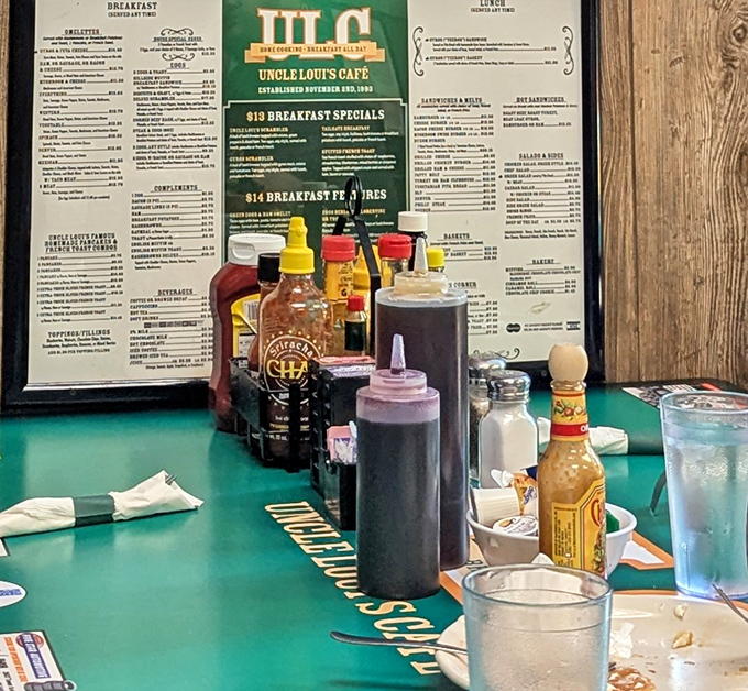 The condiment caddy&mdash;that unsung hero of diner tables, standing ready to transform your breakfast from merely delicious to absolutely perfect.
