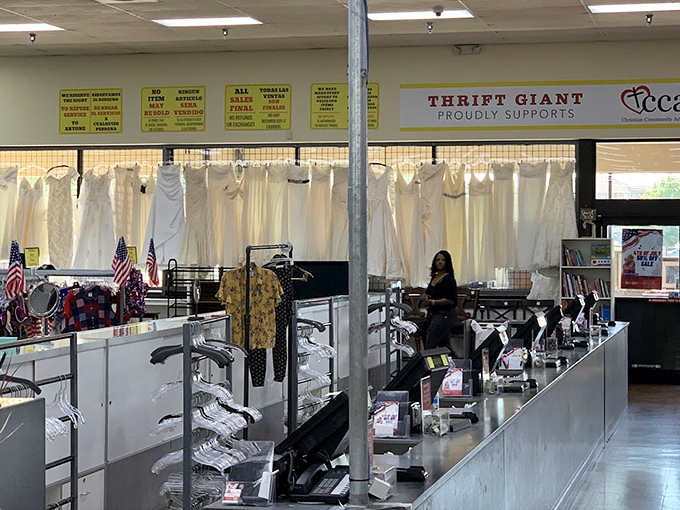 The checkout counter, where treasures are tallied and the thrill of the deal is finalized. The starting line for your next thrifting adventure.