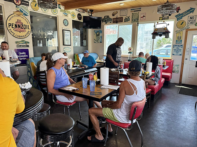 Where strangers become neighbors over plates of comfort food. The vintage signs aren't decoration&mdash;they're conversation starters with syrup on the side.