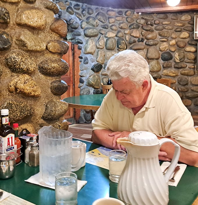 Stone walls create the perfect backdrop for contemplating life's big questions, like "Should I order more coffee?" (The answer is always yes.)