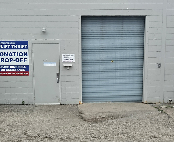 The donation drop-off area, where yesterday's closet cleanouts become tomorrow's treasures in the cycle of thrift store magic.