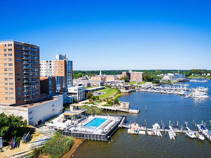 Summer brings the marina to life with boats of all sizes, while the riverside pool offers refreshing relief from New Jersey's humid summer days.