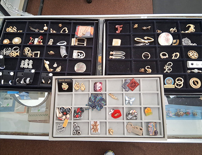 Jewelry displays sparkle with possibilities, from costume party glamour to genuine vintage finds hiding among the treasures.