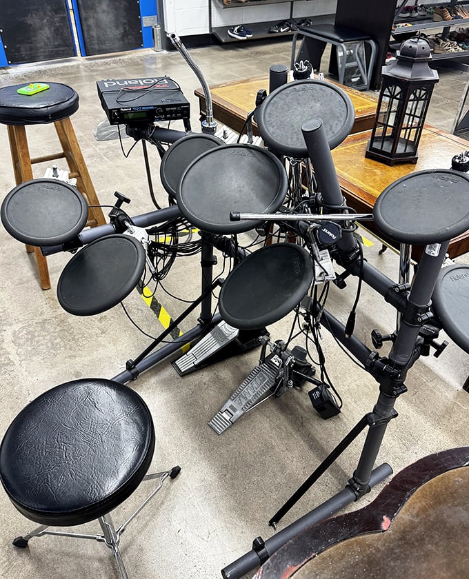 The ultimate garage band starter kit! This electronic drum set lets you rock out without a single noise complaint from the neighbors.