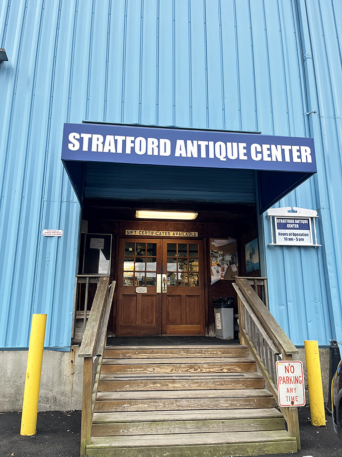 The unassuming blue entrance hides a universe of treasures. Like a TARDIS for antique lovers&mdash;much bigger on the inside.