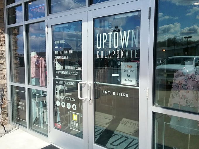 The welcoming entrance sets expectations high. Clear signage and clean design hint at the organized fashion wonderland waiting just beyond these doors.