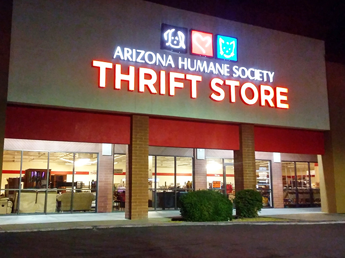 Even after dark, the store's welcoming glow beckons to night owls hunting for that perfect piece to complete their home or wardrobe.