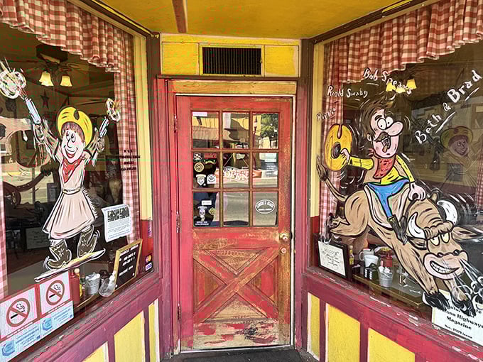 Cartoon cowboys and cowgirls welcome you at the entrance&mdash;a playful reminder that serious food doesn't have to come with a serious attitude.
