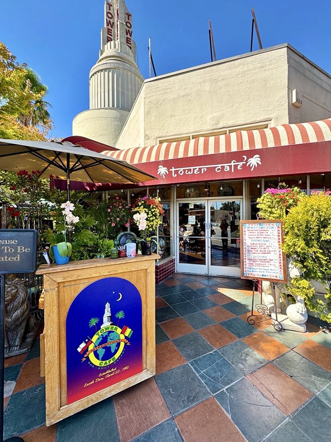 Not just an entrance, but a promise&mdash;Tower Cafe's iconic facade has been welcoming food adventurers for decades with colorful, quirky charm.