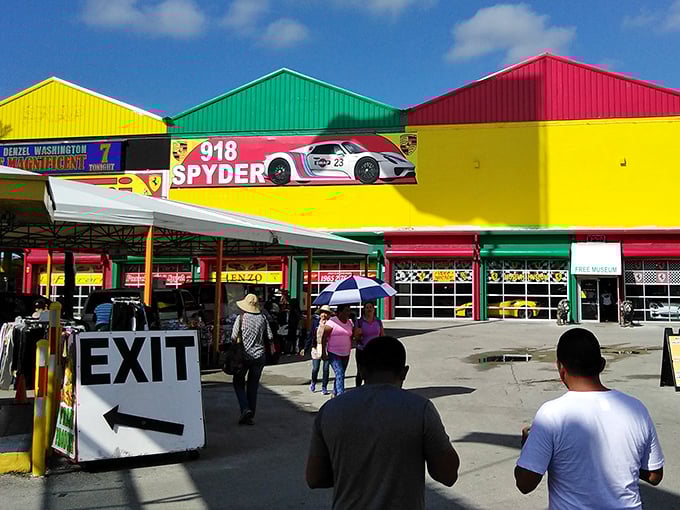 The vibrant exterior's rainbow of buildings houses everything from vintage vinyl to fresh mangoes. Florida's retail theme park for the bargain-obsessed.