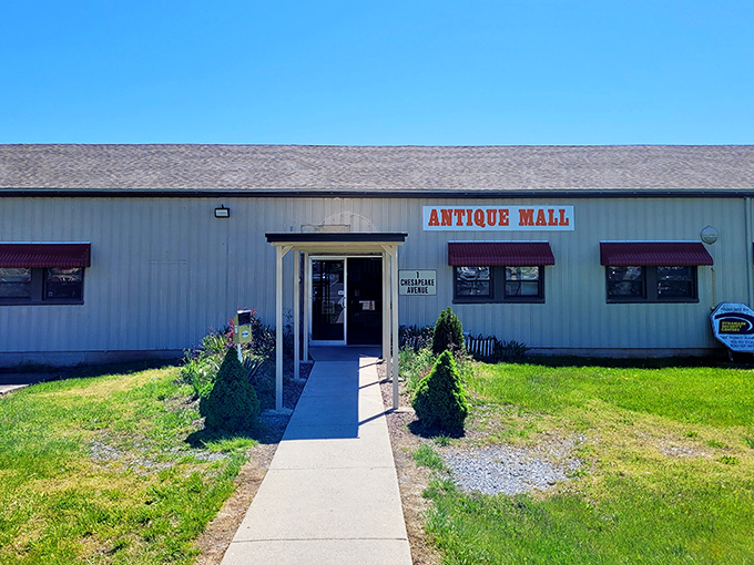 The unassuming exterior of Emmitsburg Antique Mall belies the vast wonderland of treasures waiting just beyond those doors.