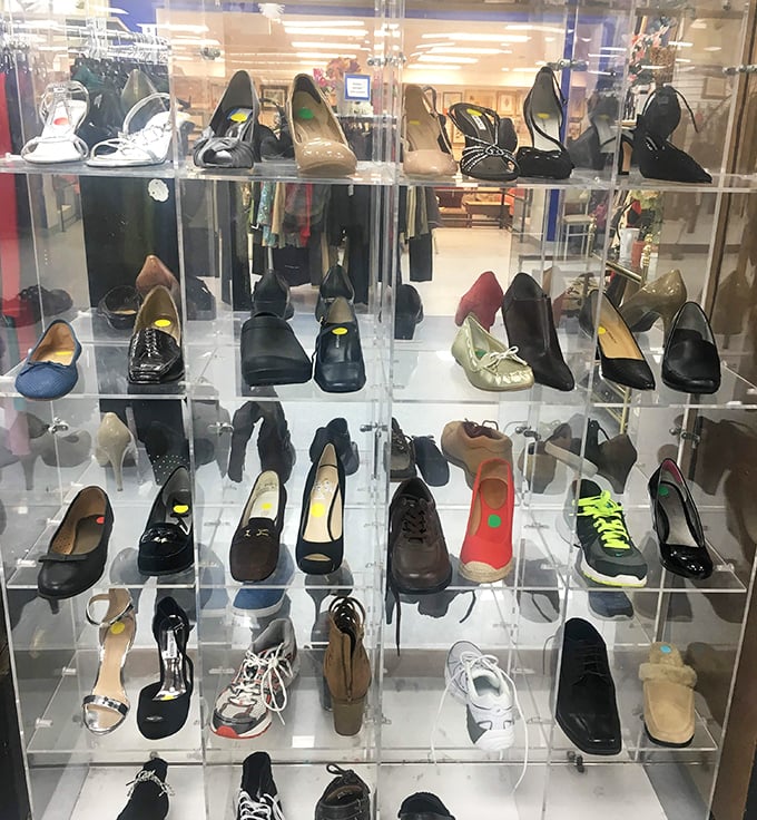 Cinderella would have a field day in this glass case of footwear fantasies. No fairy godmother required&mdash;just a few dollars.