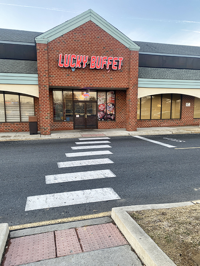 The exterior view that's burned into the GPS of every local who knows where to find all-you-can-eat nirvana in Delaware.