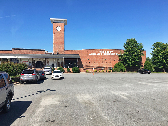 The Depot's welcoming facade promises adventures in antiquing. That parking lot has witnessed countless excited arrivals and satisfied departures.