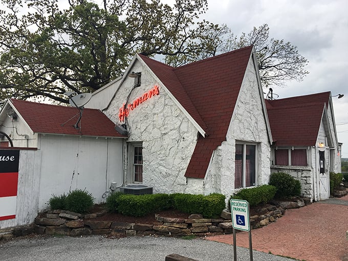 That white stone exterior with the red roof has become a landmark for hungry travelers&mdash;a beacon of beef in Fayetteville.