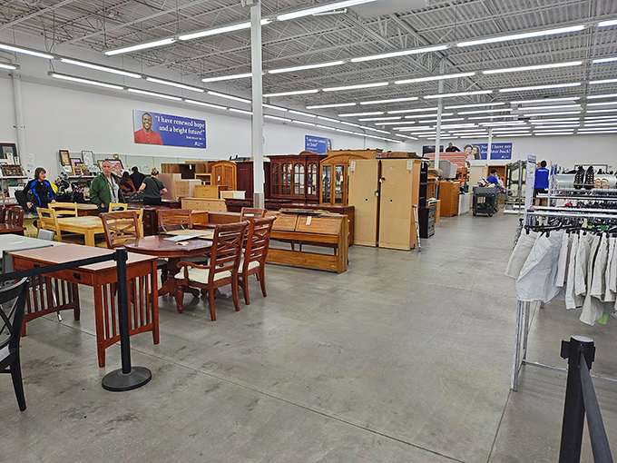 The furniture section stretches toward infinity&mdash;a sea of dining sets and cabinets where your next heirloom-quality find hides in plain sight.