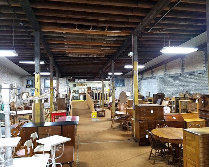 The furniture section &ndash; where mid-century chairs and antique desks patiently wait for someone to recognize their potential and bring them home.