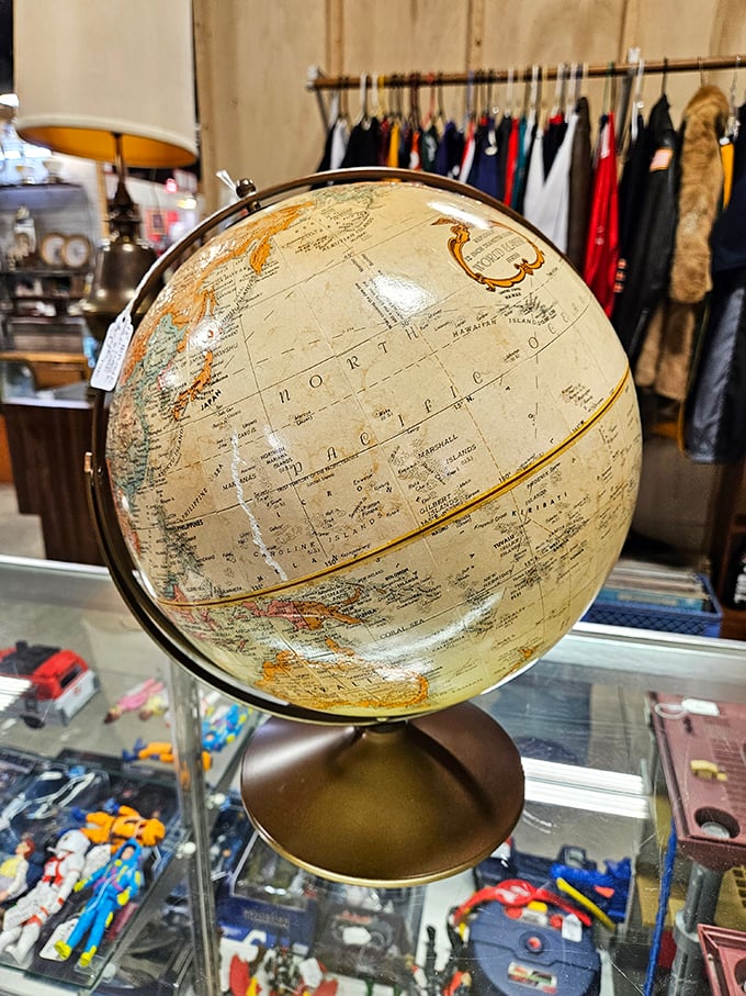 This vintage globe doesn't just show places&mdash;it shows them as they once were. Geography and history spinning together on one elegant axis.