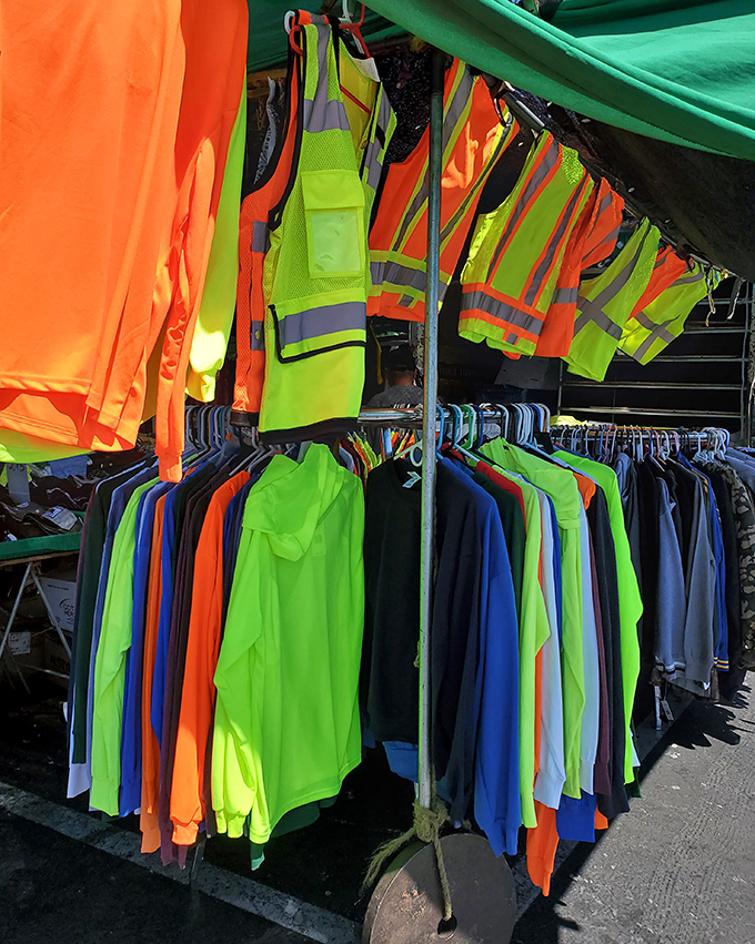 High-visibility workwear that screams "I'm being safe but also stylish!" Construction chic at flea market prices.