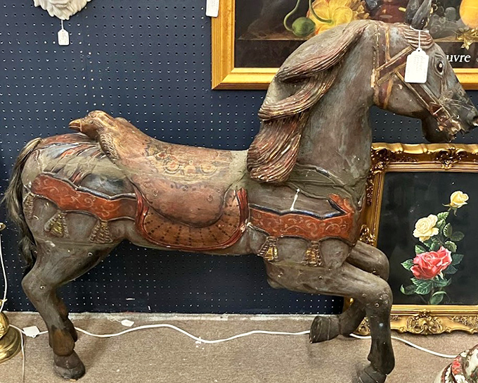 This weathered carousel horse carries the patina of joy &ndash; imagine the children who once rode this magnificent beast at carnivals long past.