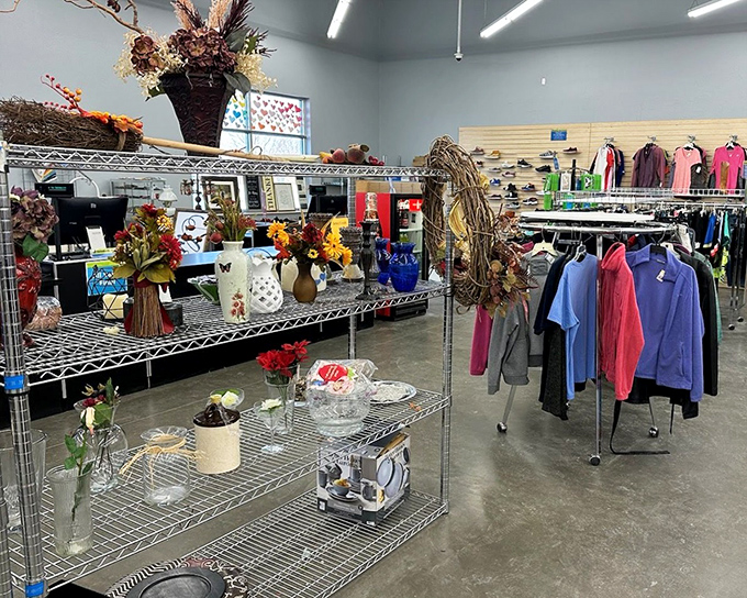 Vases, wreaths, and home décor create a Martha Stewart fantasy at garage sale prices throughout the store.