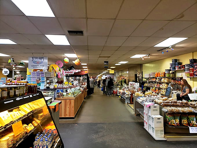 The candy aisle stretches toward infinity, promising sweet discoveries around every corner in this wonderland of confectionery temptations.