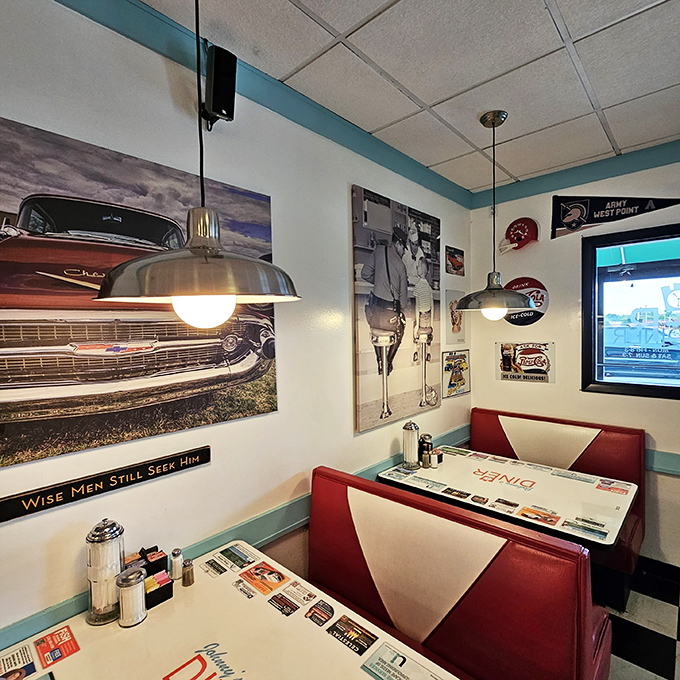 The corner booth &ndash; where every meal feels like you're sitting in a Norman Rockwell painting, complete with vintage car photos and perfect lighting.