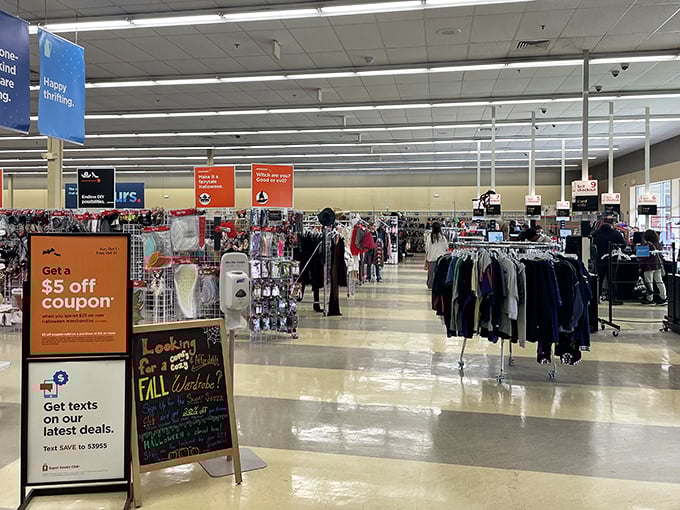 A thrifter's paradise stretching as far as the eye can see. Every aisle promises discovery for the patient explorer.