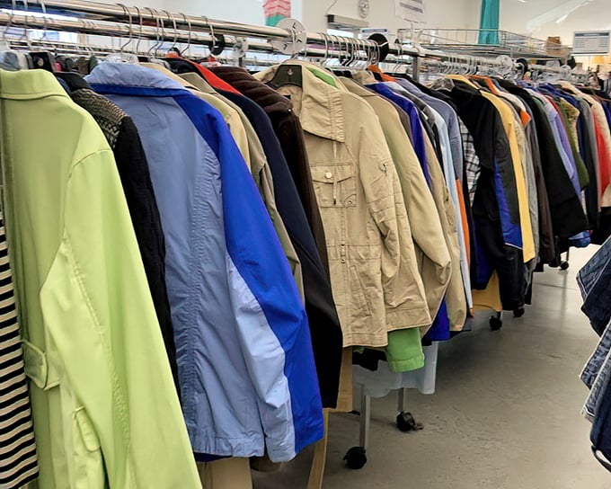 The jacket jackpot! From lightweight spring layers to winter warriors, this rainbow of outerwear options proves one shopper's castoff is another's treasure.