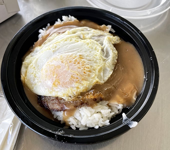 The legendary loco moco &ndash; a hamburger patty crowned with a sunny egg, swimming in gravy that should be bottled.