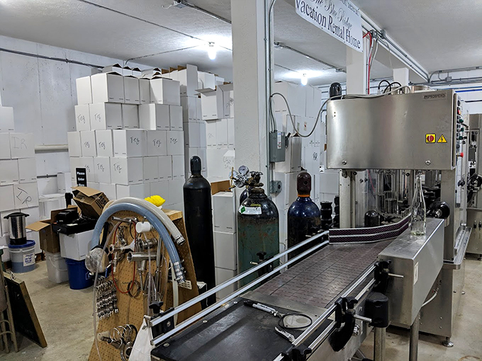 Behind the scenes in the production area—where science meets art and stainless steel equipment transforms Pennsylvania fruit into bottled poetry.