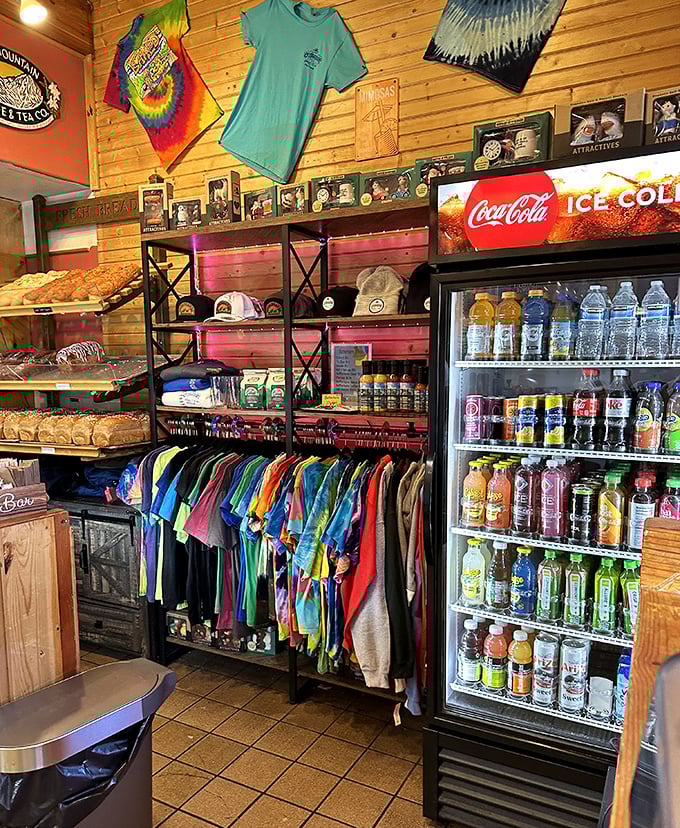 A colorful merchandise corner where you can buy a t-shirt to remember your meal by&mdash;or to wear when your regular clothes no longer fit.