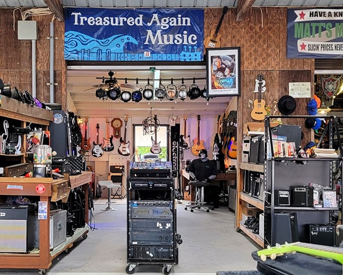 "Treasured Again Music" – where vintage guitars and amplifiers await their encore performance in someone's garage band.