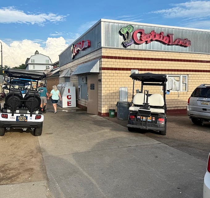Golf carts parked outside suggest the smartest South Haven visitors know exactly where to refuel between adventures.