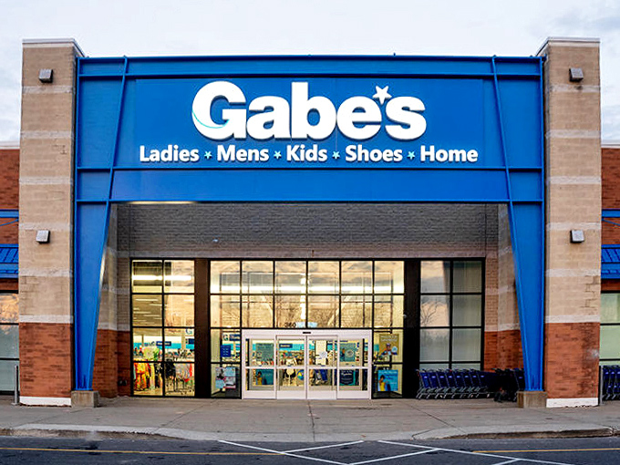 The blue beacon of bargains beckons. Gabe's exterior promises a wonderland of deals waiting just beyond those sliding doors.