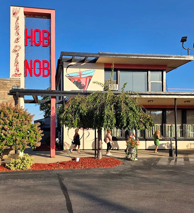 The HOBNOB's exterior says "come as you are," but the food inside whispers "stay as long as you can."
