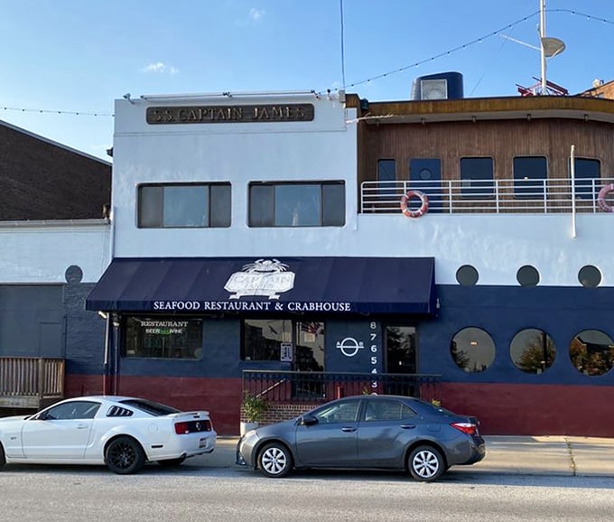 The iconic exterior that stops traffic on Boston Street. This boat-shaped restaurant has become a Baltimore landmark that promises seafood adventures within.