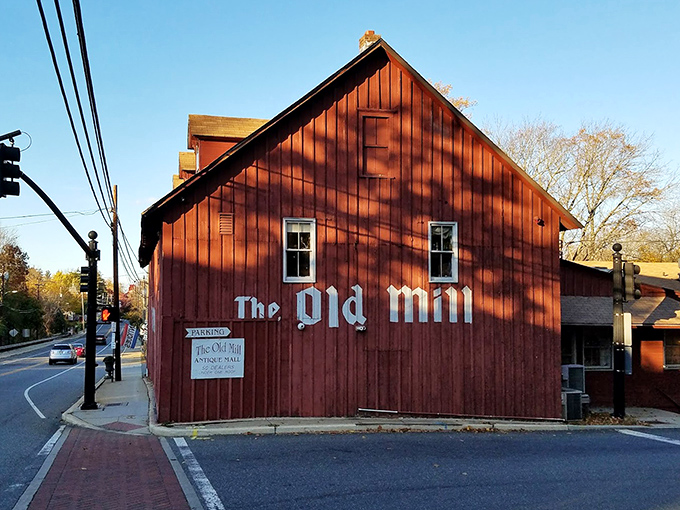 Golden hour bathes the Old Mill's exterior, making this antique haven glow like a memory itself.